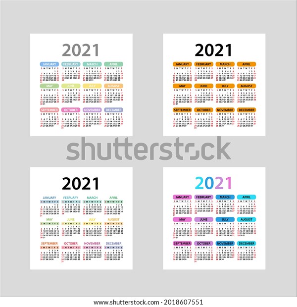 2021 Calendar Set Simple Vector Template Stock Vector (Royalty Free ...