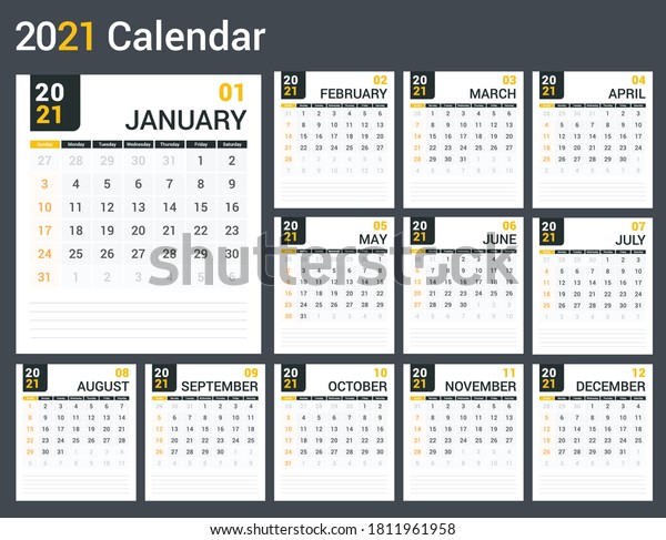 2021 Calendar Template Planner 12 Pages Stock Vector (Royalty Free ...