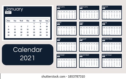2021 Calendar Template Planner Calendar 2021: vetor stock (livre de ...