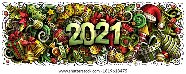 2021 Hand Drawn Doodles Horizontal Illustration Stock Vector (Royalty ...