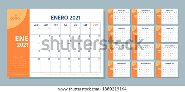 2021 Spanish Planner Calendar Template Week Stock Vector (Royalty Free ...