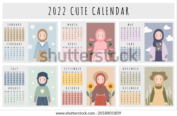 2022 Cute Printable Yearly Calendar Vector Stock Vector (Royalty Free ...