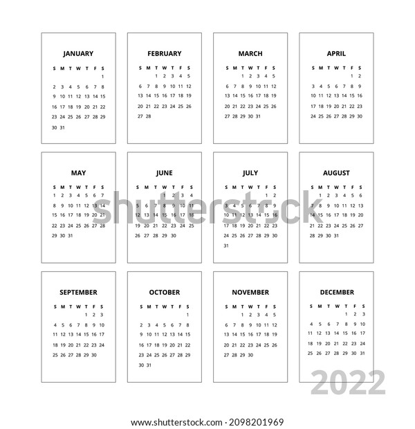 2022 Small Monthes Calendar Vector Illustration: เวกเตอร์สต็อก (ปลอดค่า ...