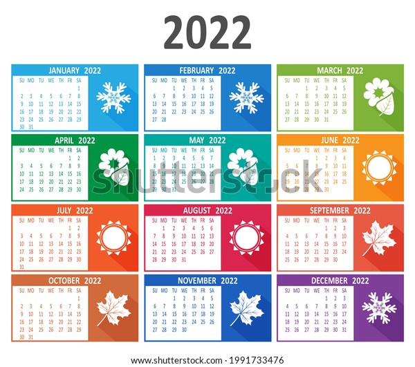 2022 Year Vector Calendar Week Starts Stock Vector (Royalty Free ...