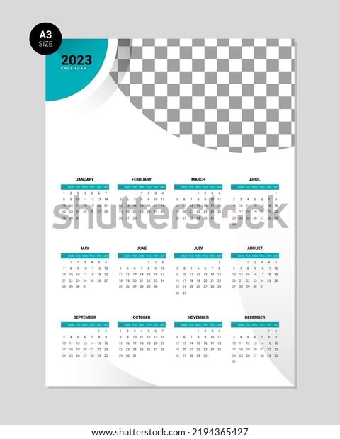 2023 Calendar Design Template Turquoise Color Stock Vector (Royalty ...