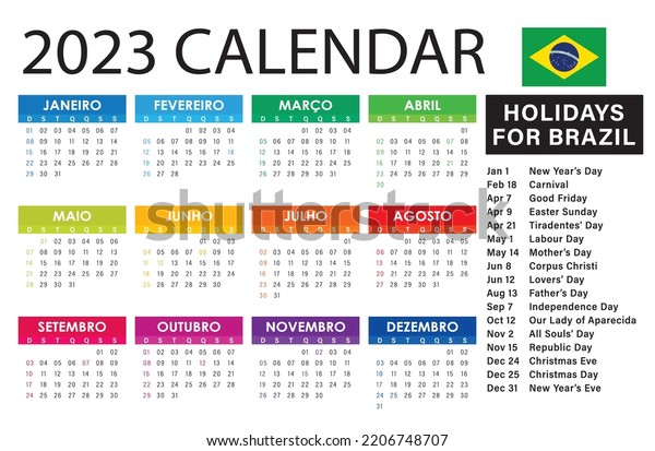 2023 Calendar Vector Brazilian Version Holidays Stok Vektör (Telifsiz ...
