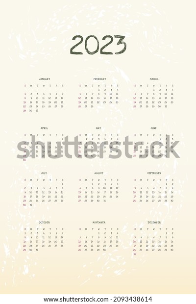 2023 Calendar Vertical Template Cute Simple: vetor stock (livre de ...
