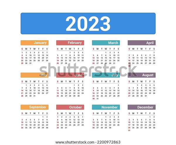 Vektor Stok 2023 Calendar Week Starts On Sunday (Tanpa Royalti ...