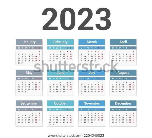 2023 Calendar Week Starts On Mondayஸ்டாக் வெக்டர் (உரிமைத்தொகை இல்லாதது ...