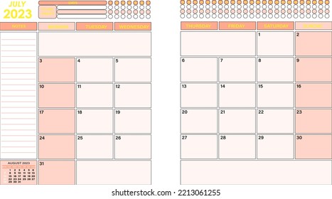 2023 July Planner Agenda Vector Template Stock Vector (Royalty Free ...