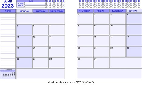 2023 June Planner Agenda Vector Template Stock Vector (Royalty Free ...