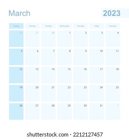 2023 March Wall Planner Blue Color Stock Vector (Royalty Free ...