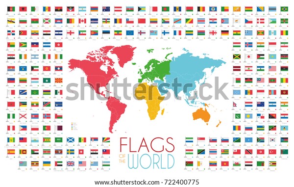 204 drapeaux du monde avec carte : image vectorielle de stock (libre de ...
