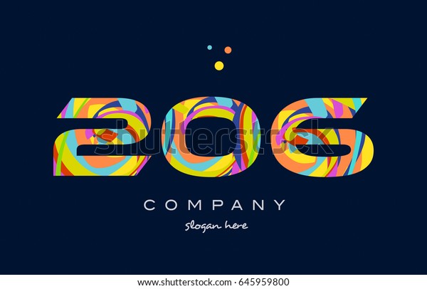 206 number digit numeral logo. colored colorful rainbow acrylic modern ...