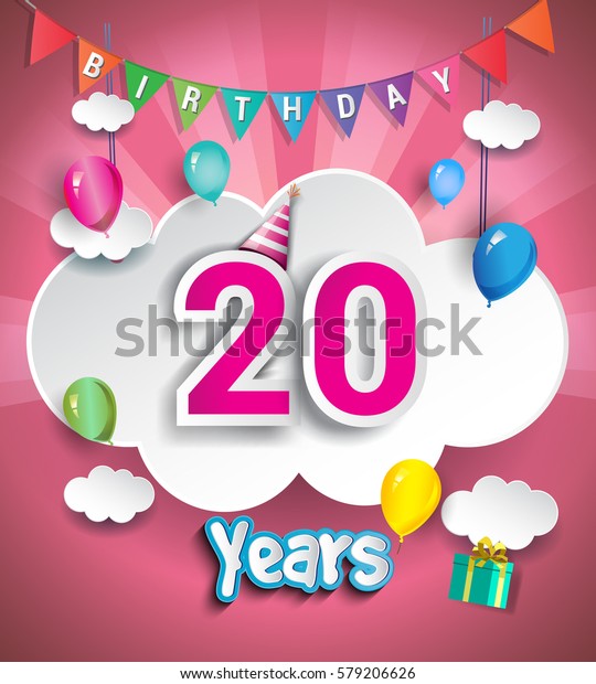 20th Anniversary Celebration Design Clouds Balloons Stock Vector ...