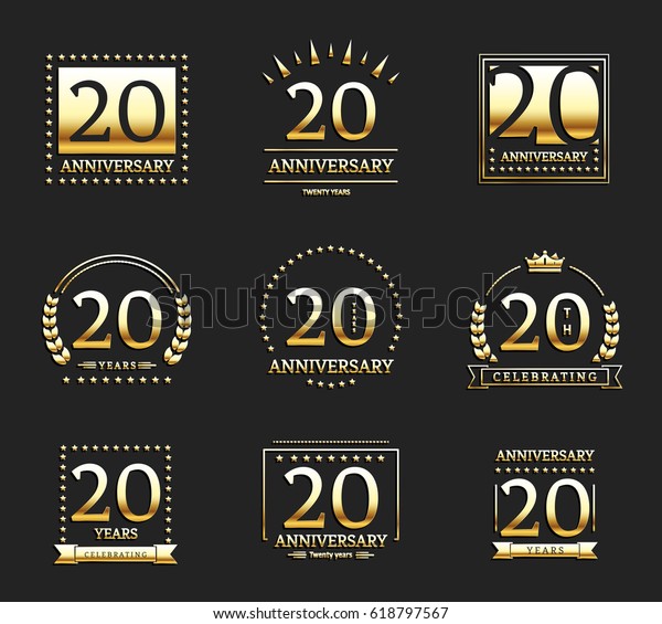 20th Anniversary Gold Logo Set Vector Stock Vector (Royalty Free ...
