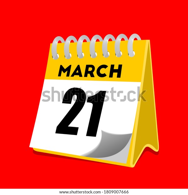 21 March Calendar Date Yellow Red Stock Vector (Royalty Free ...