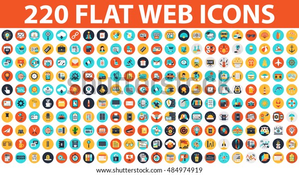 220 Flat Web Icons On Following Stock Vector (Royalty Free) 484974919