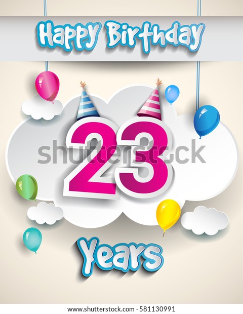 23rd Birthday Celebration Design Clouds Balloons Stock Vector (Royalty ...