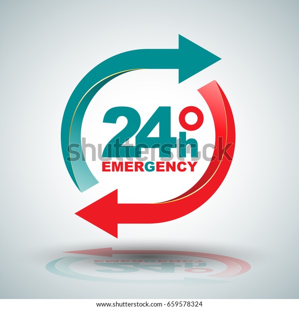 24 Hours Emergency Arrow Sign Vector Stock Vector (Royalty Free) 659578324