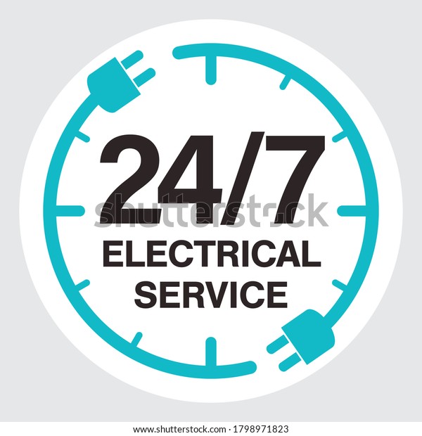 24/7 Electrical Service circle icon. The round symbol / badge has a ...