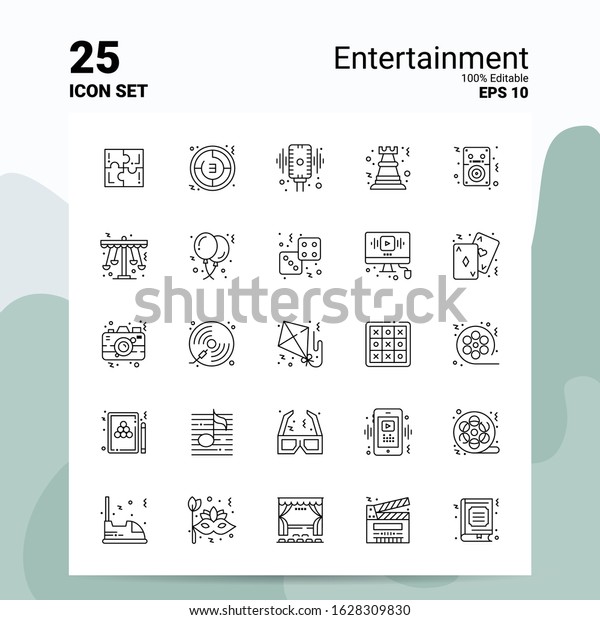 25 Entertainment Icon Set 100 Editable Stock Vector (Royalty Free ...