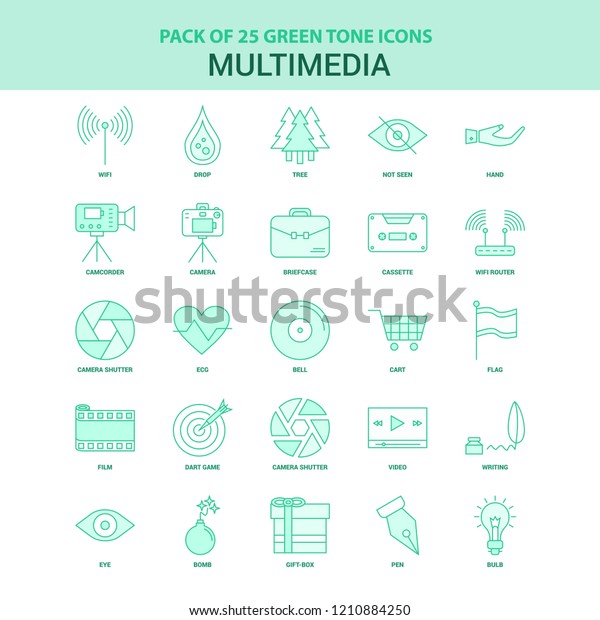 25 Green Multimedia Icon Set Stock Vector (Royalty Free) 1210884250 ...