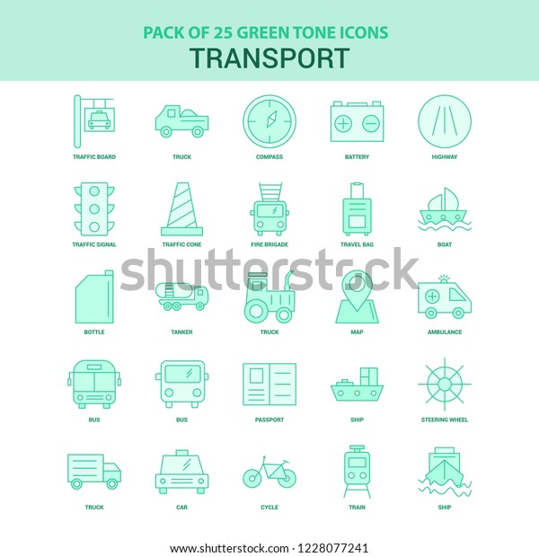 25 Green Transport Icon Set Stock Vector (Royalty Free) 1228077241 ...