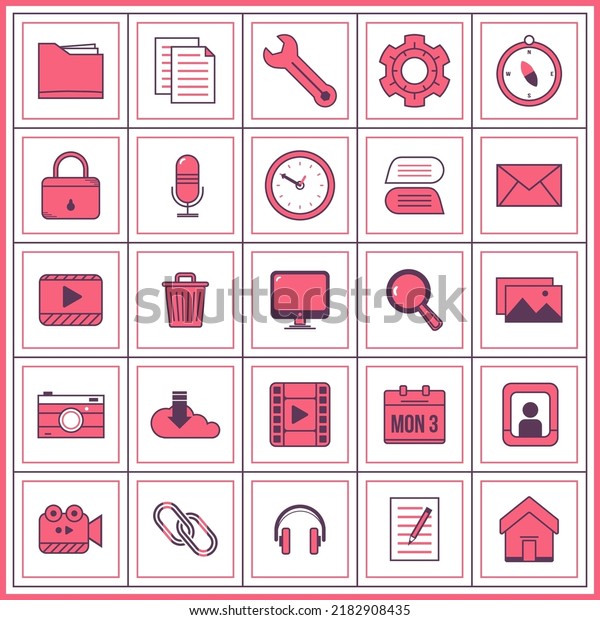 25 Icons Pack Technology Pink Theme Stock Vector (Royalty Free ...