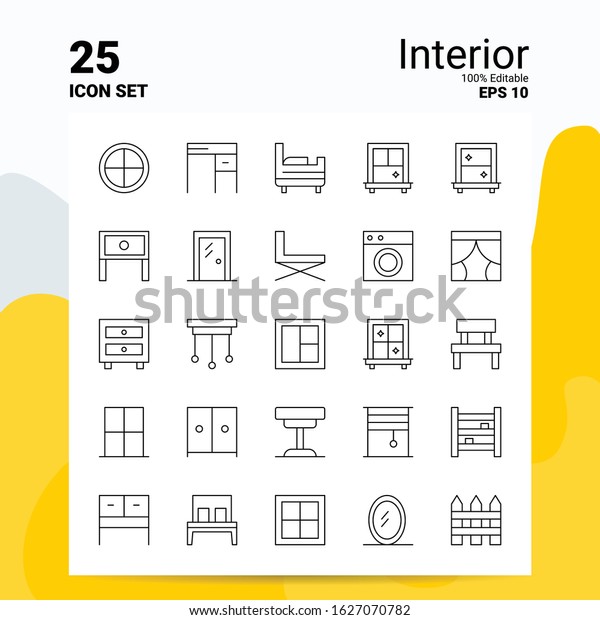 25 Interior Icon Set 100 Editable Stock Vector (Royalty Free ...