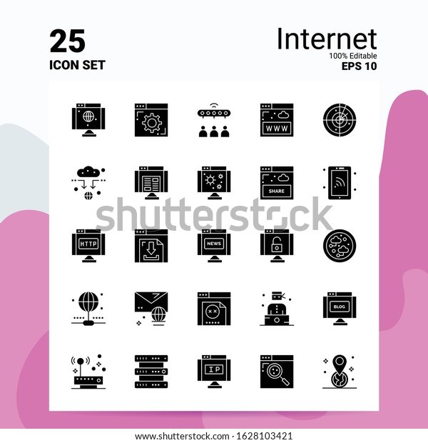 25 Internet Icon Set 100 Editable Stock Vector (Royalty Free ...