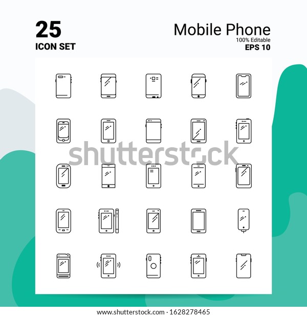 25 Mobile Phone Icon Set 100 Stock Vector (Royalty Free) 1628278465 ...