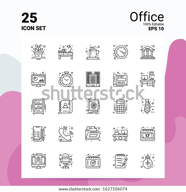 25 Office Icon Set 100 Editable Stock Vector (Royalty Free) 1627106074 ...