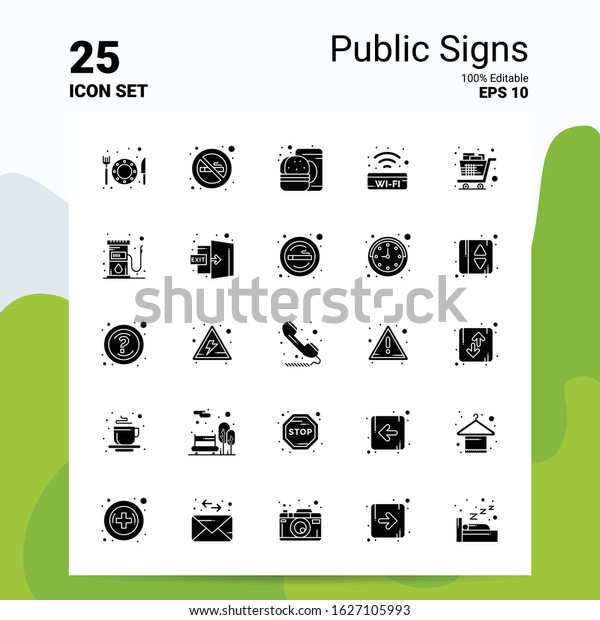 25 Public Signs Icon Set 100 Stock Vector (Royalty Free) 1627105993 ...