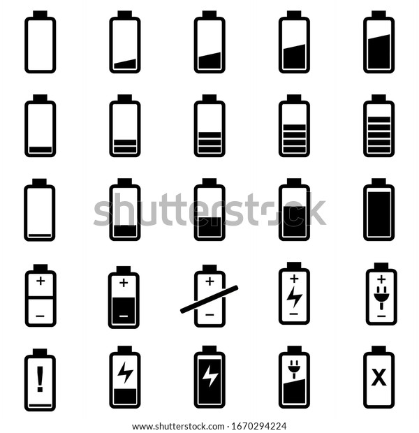 25 Set Battery Symbol Collection Vector Stock Vector (Royalty Free ...