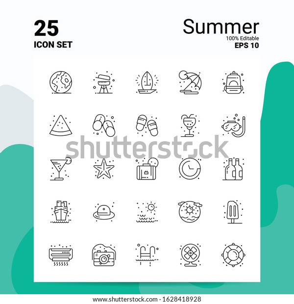 25 Summer Icon Set 100 Editable Stock Vector (Royalty Free) 1628418928 ...