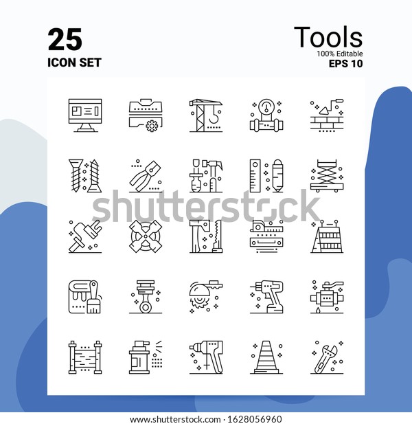 25 Tools Icon Set 100 Editable: เวกเตอร์สต็อก (ปลอดค่าลิขสิทธิ์ ...