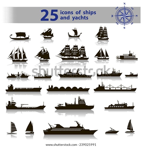 25 Vector Icons Black Ships Yachts Stock Vector (Royalty Free) 239025991