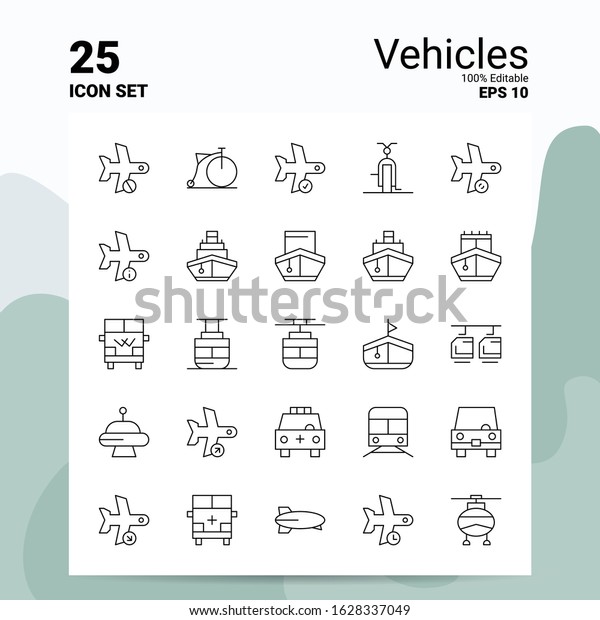 25 Vehicles Icon Set 100 Editable Stock Vector (Royalty Free ...