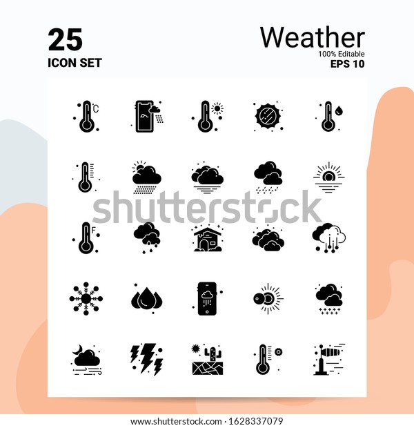 25 Weather Icon Set 100 Editable Stock Vector (Royalty Free) 1628337079 ...