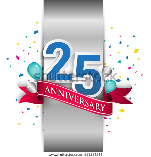 25th Anniversary Logo Silver Label Red Stock Vector (Royalty Free ...