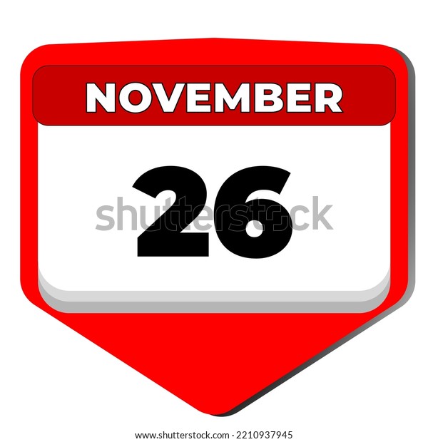 26 November Vector Icon Calendar Day Stock Vector (Royalty Free ...