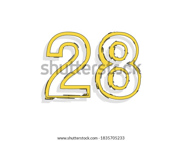 28 Yellow Number Hand Drawn Brush Stock Vector (Royalty Free ...