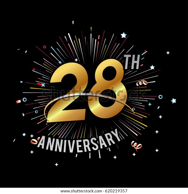 28th Anniversary Fireworks Celebration Background Stock Stock Vector ...