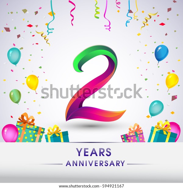 2nd Anniversary Celebration Design Gift Box Stock Vector (Royalty Free ...