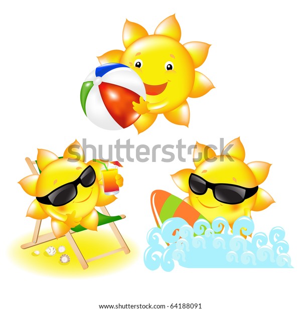 3 Cartoon Suns Isolated On White Stock Vector (Royalty Free) 64188091