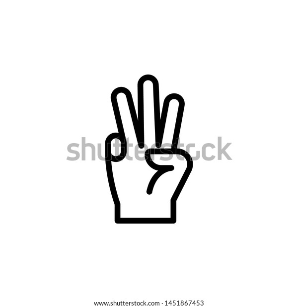 Vektor Stok 3 Finger Hand Gesture Outline Icon (Tanpa Royalti ...