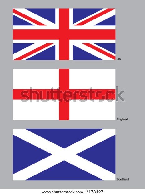 The 3 flags of the United Kingdom drawn in CMYK and placed on ...
