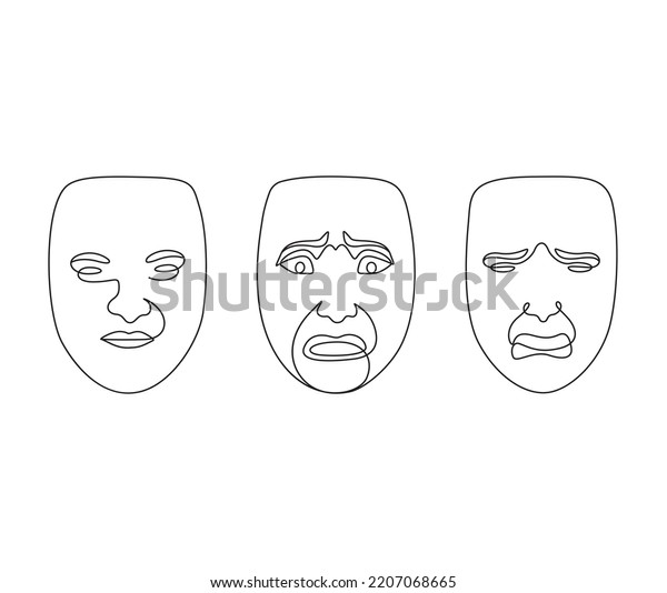 3 Man Face Mask Line Art Stock Vector (Royalty Free) 2207068665 ...