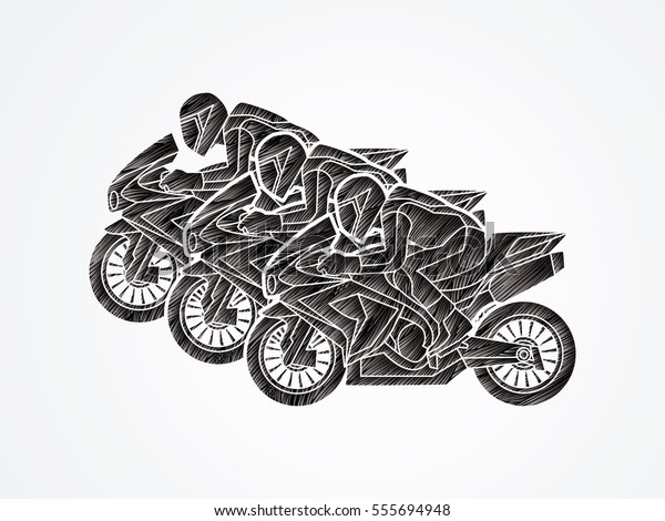 3 Motorcycles Racing Side View Designed Stock Vector (Royalty Free ...